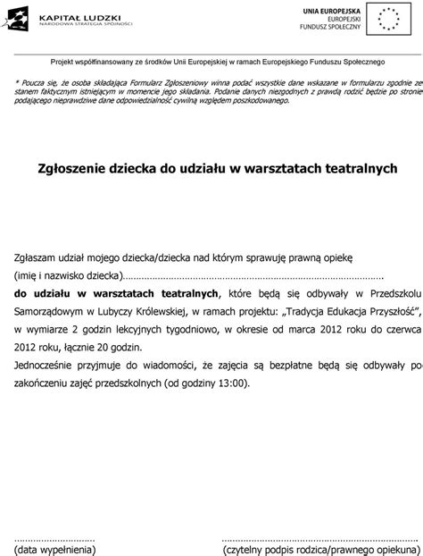 OŚWIADCZENIE RODZICA PRAWNEGO OPIEKUNA O WYRAŻENIU ZGODY NA
