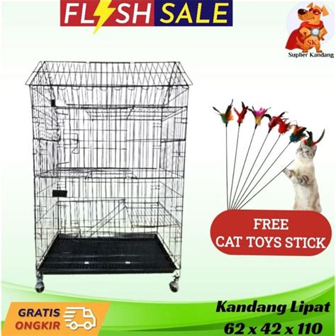 Jual Kandang Kucing 3 Tingkat Roda Besi Tebal Lipat 60x40x110