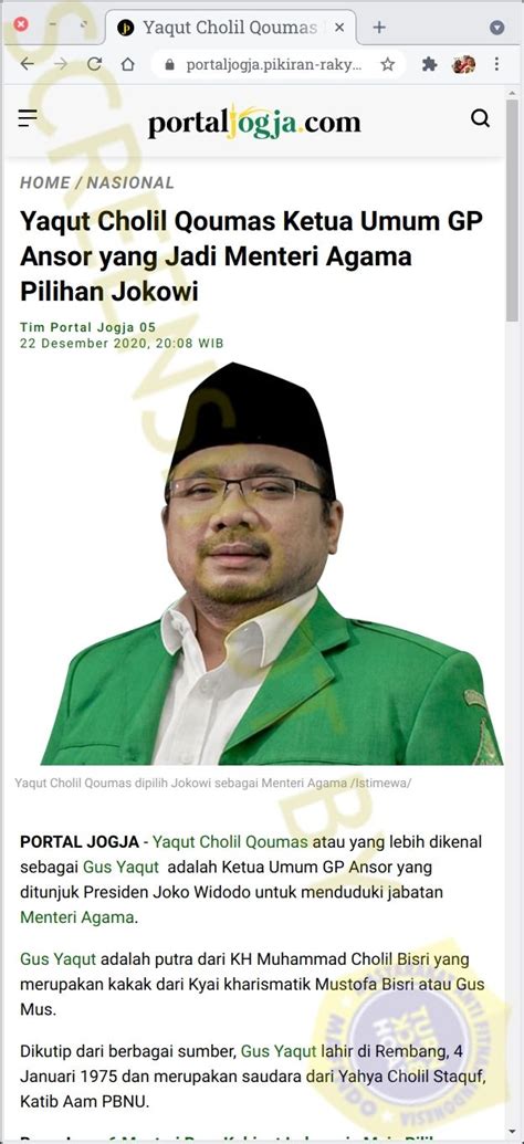 CEK FAKTA Benarkah Menteri Agama Yaqut Cholil Qoumas Dibaptis