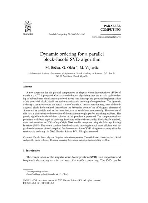 pdf dynamic ordering for a parallel block jacobi svd algorithm