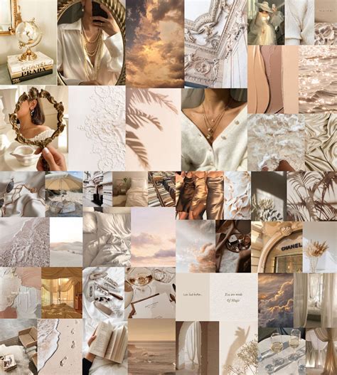 50 Pics Boujee Aesthetic Wall Collage Kit Boho Cream Beige Digital