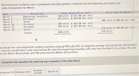 Solved Warnerwoods Company Uses A Perpetual Inventory Sy