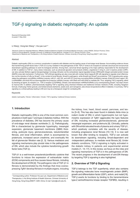 PDF TGF β signaling in diabetic nephropathy An update