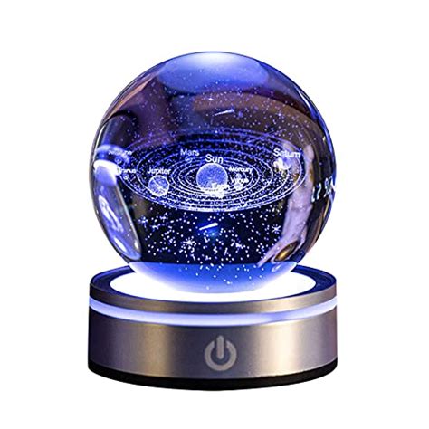 D Crystal Ball With Solar System Model And Led Lamp Base Solar System