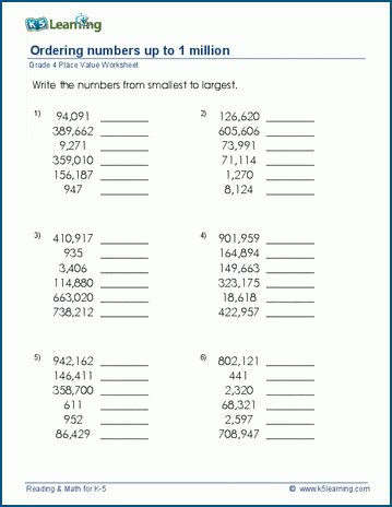 Ordering Numbers Up To 1 Million Worksheets K5 Learning