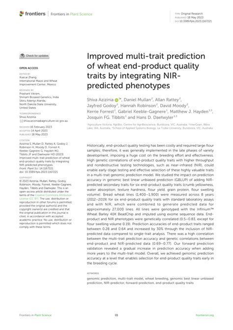 pdf improved multi trait prediction of wheat end product quality traits by integrating nir