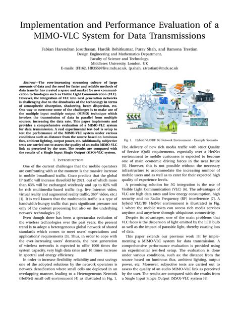 pdf implementation and performance evaluation of a mimo vlc system for data transmissions