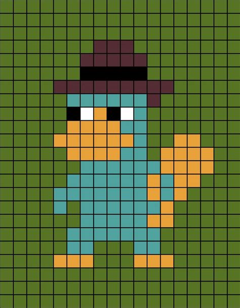 A Pixel Art Template Of Perry The Platypus As Agent P From Phineas And