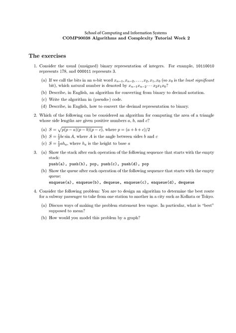 tute 02 school of computing and information systems comp90038 algorithms and complexity