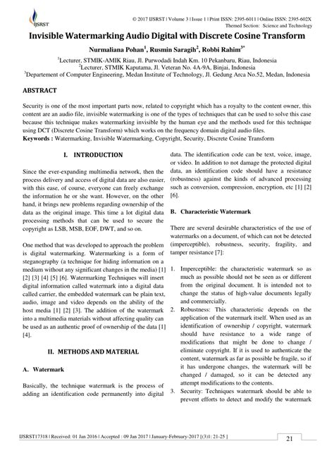pdf invisible watermarking audio digital with discrete cosine transform