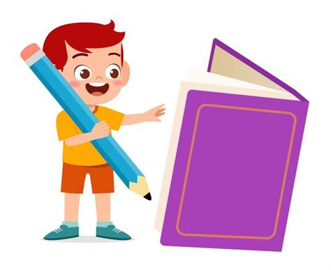 Hapy niño lindo niño con libro y lápiz V Premium Vector Freepik