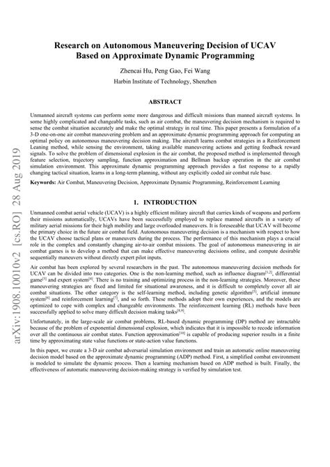 pdf research on autonomous maneuvering decision of ucav based on approximate dynamic programming