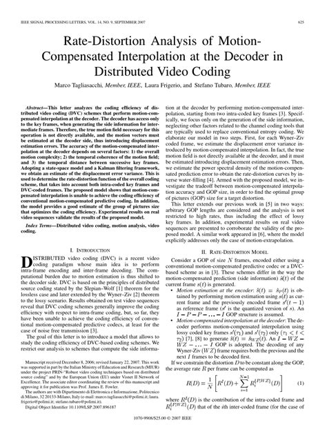 pdf rate distortion analysis of motion compensated interpolation at the decoder in distributed
