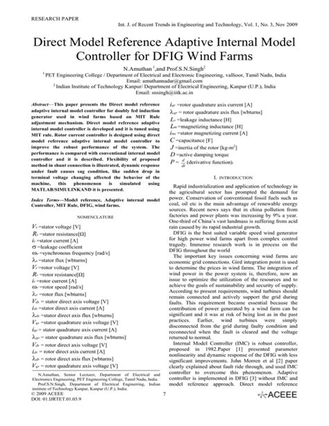 direct model reference adaptive internal model controller for dfig