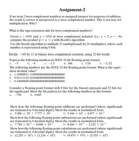 solved assignment 2 if we treat 2 twos complement numbers as