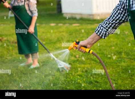 Senior Hand Holding Water Hose Stock Photo Alamy