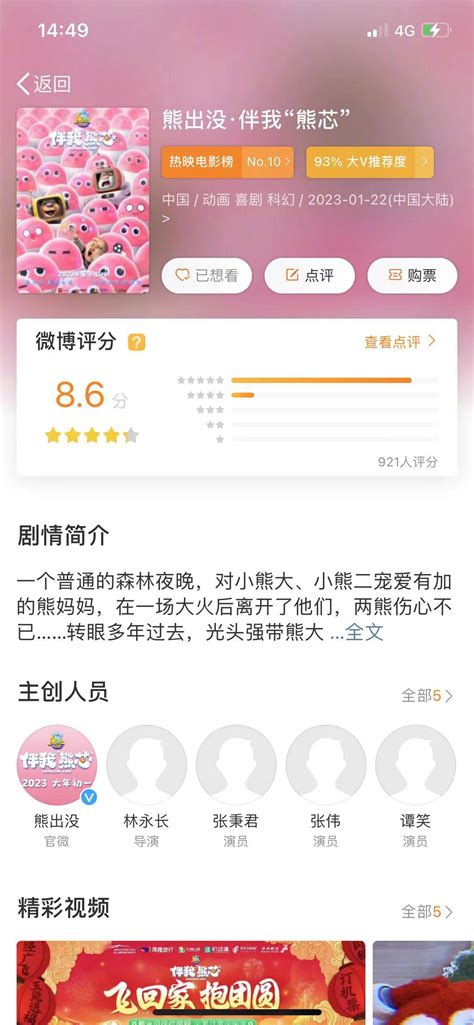 电影熊出没伴我熊芯微博开分大V推荐度93