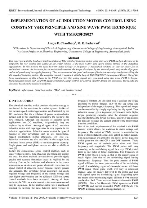 pdf implementation of ac induction motor control using constant v hz principle and sine wave