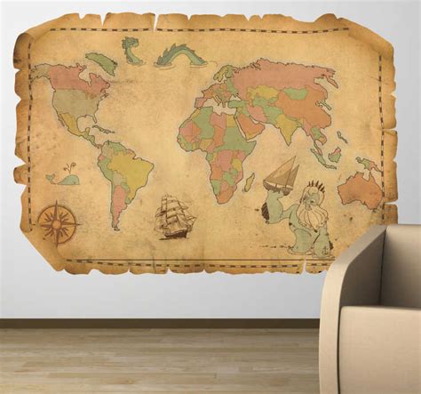 Vinilo Decorativo Antiguo Plano Mundo Tenvinilo