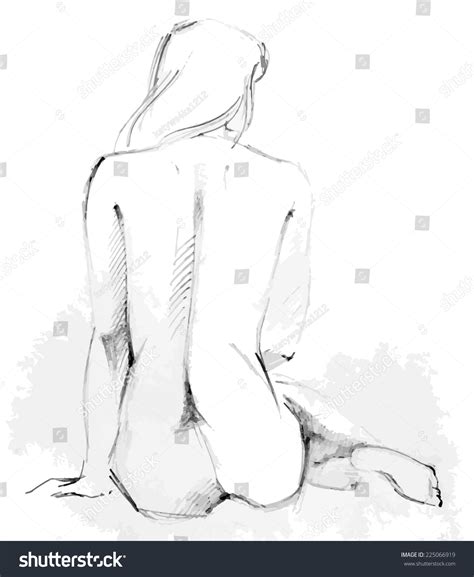 Hand Drawn Naked Female Sitting Back Stock Vector Royalty Free 225066919