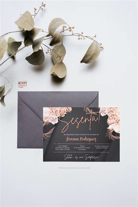 Editable Rose Gold Pampas Grass Spanish Invitation Surprise Etsy