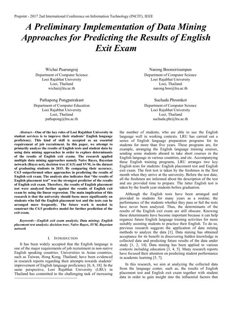 pdf a preliminary implementation of data mining approaches for predicting the results of