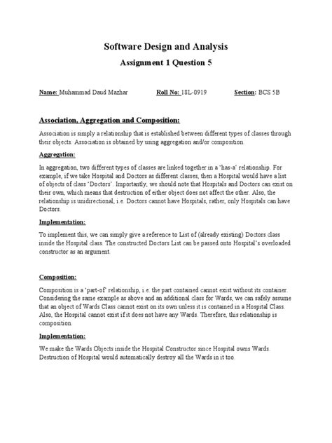 software design and analysis assignment 1 question 5 pdf class computer programming