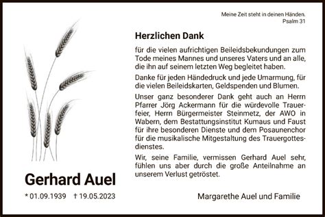 Traueranzeigen Von Gerhard Auel Trauer Hna De
