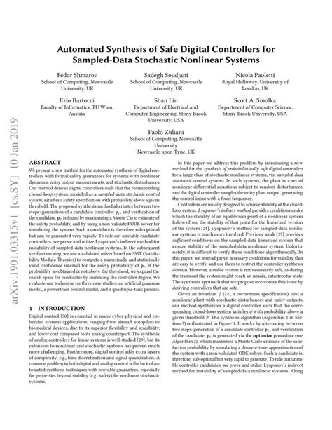automated synthesis of safe digital controllers for sampled data stochastic nonlinear systems