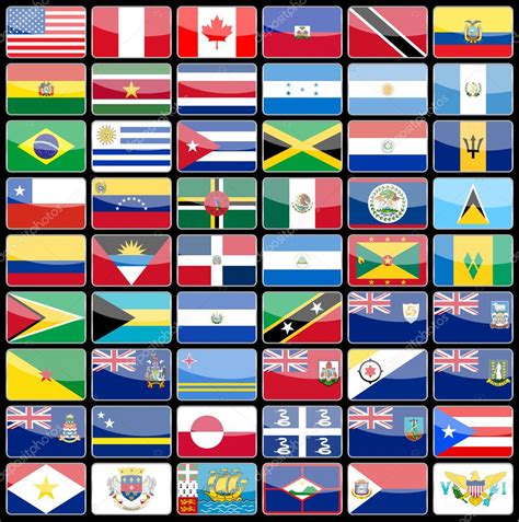 Elementos de los iconos del diseño banderas del continente de América
