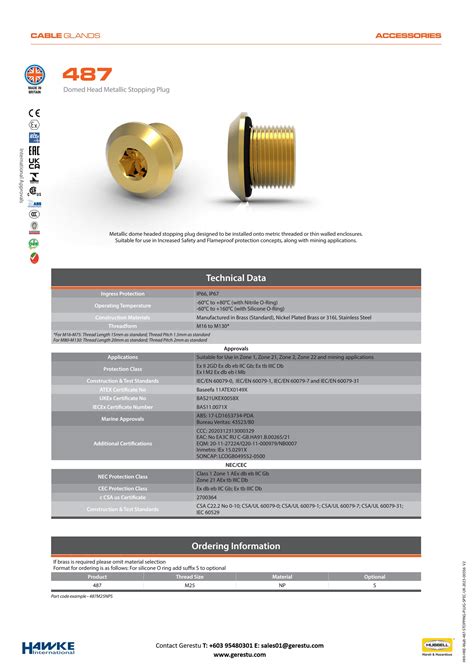 Hawke 487 Brass Nickel Plated Stopping Plug