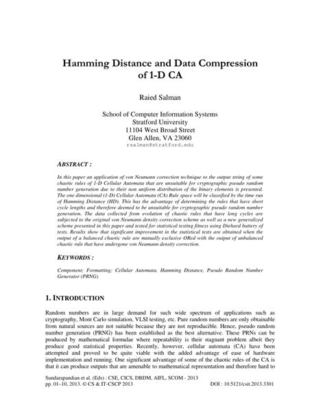 pdf hamming distance and data compression of 1 d ca