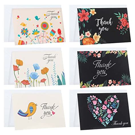 Lot de 36 cartes de remerciement florales avec 36 enveloppes pour fête