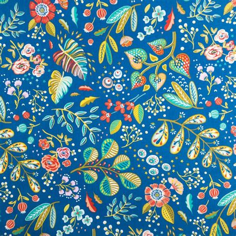 Coton Enduit Imprim Fleur Ancolie Canard Tissu En Ligne Mercerine