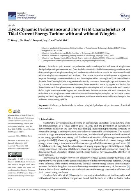 pdf hydrodynamic performance and flow field characteristics of tidal current energy turbine