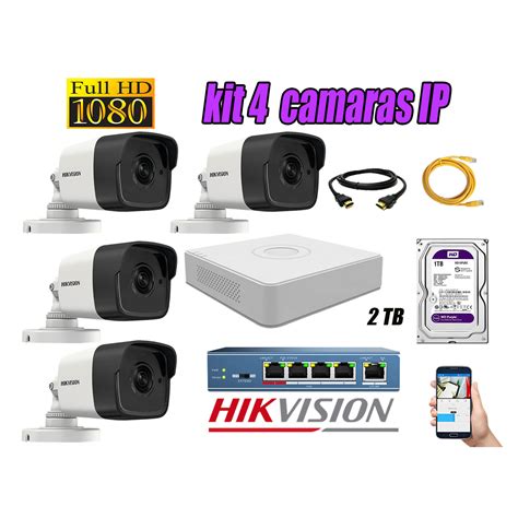 Ripley HIKVISION CÁMARAS DE SEGURIDAD KIT 4 IP EXTERIOR DISCO 2TB