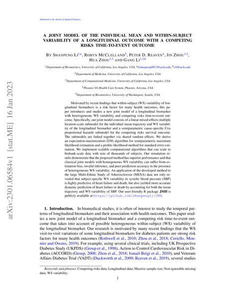 a joint model of the individual mean and within subject variability of a longitudinal outcome