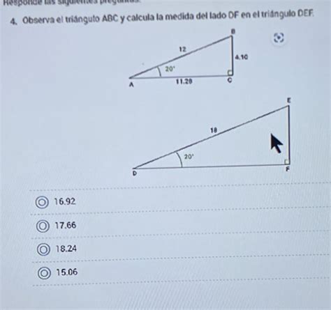 Solved Observa el triángulo ABC y calcula la medida del lado DF en el