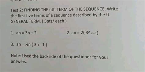 test 2 finding the nth term of the sequence writ gauthmath