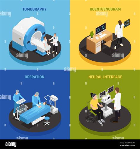 neurology concept icons set with neural interface symbols isometric isolated vector illustration