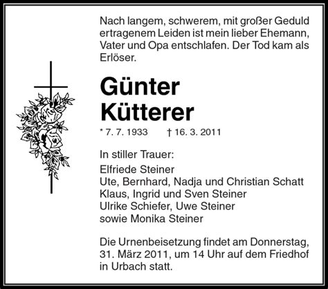 Traueranzeigen von Günter Kütterer ZVW Trauer