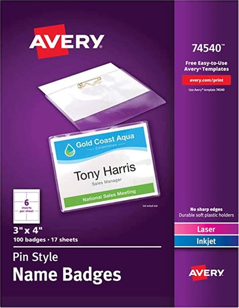 Amazon Avery Customizable Name Badges With Pins 3 X 4 Clear