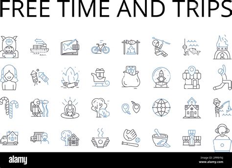 Free Time And Trips Line Icons Collection Leisure Vacation Retreat