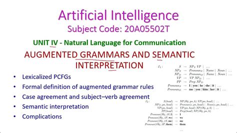 augmented grammars and semantic interpretation artificial intelligence unit 4 20a05502t nlp