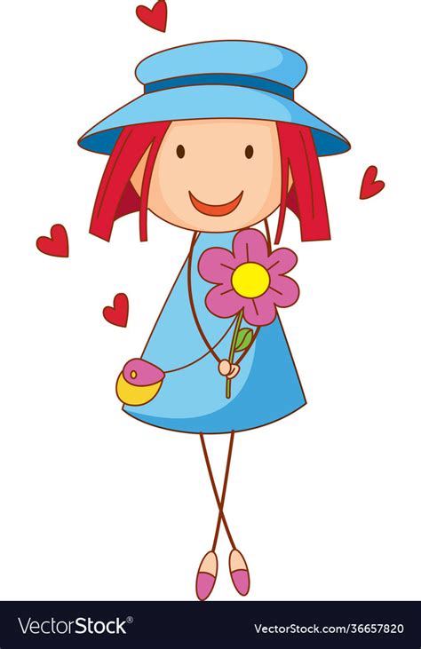 A Girl Wearing Hat Cartoon Character In Hand Vector Image