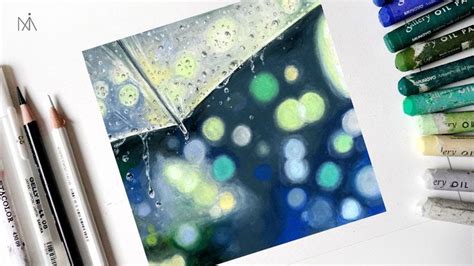 Drawing a Rainy landscape with Oil Pastel 오일 파스텔로 비오는날 야경 풍경화 그리기