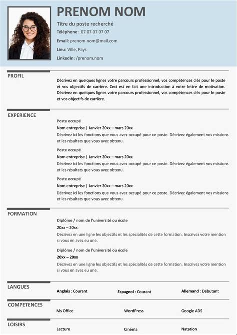 Mod Les De Cv Word Gratuit T L Charger Et Remplir En