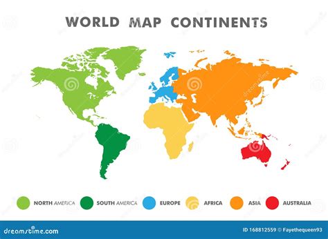 Mapa Mundial Dividido En Seis Continentes De Diferentes Colores