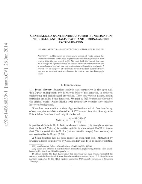 pdf generalized quaternionic schur functions in the ball and half space and krein langer