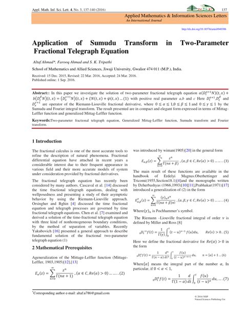 pdf application of sumudu transform in two parameter fractional telegraph equation
